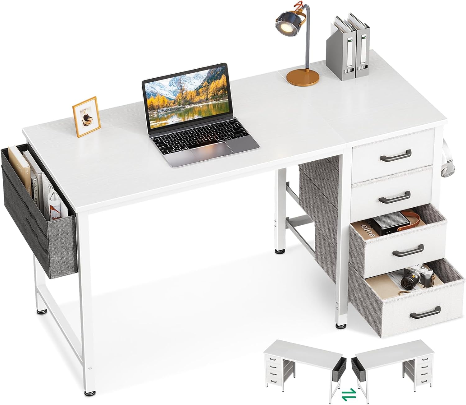 40-Inch Small Computer Desk with 4 Fabric Drawers — Home Office Desks ...