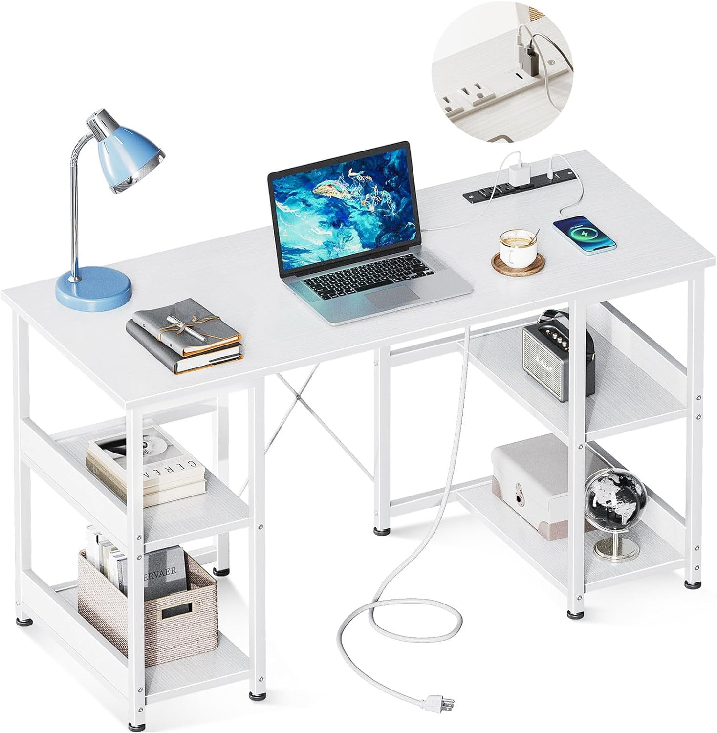 40 Inch Small Computer Desk with Power Outlets & USB Charging Port ...