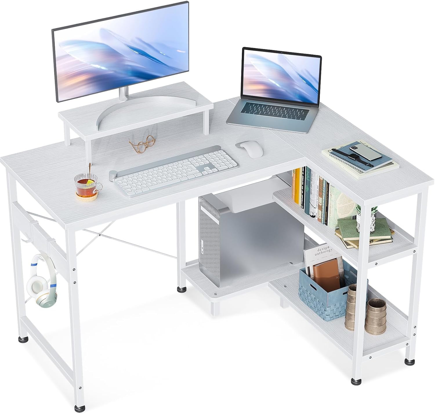 40 Inch Small L Shaped Computer Desk with Reversible Storage Shelves, L ...