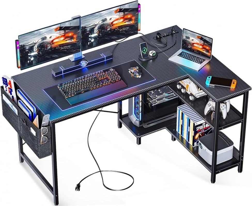 40 Inch Small L Shaped Gaming Computer Desk with Power Outlets ...