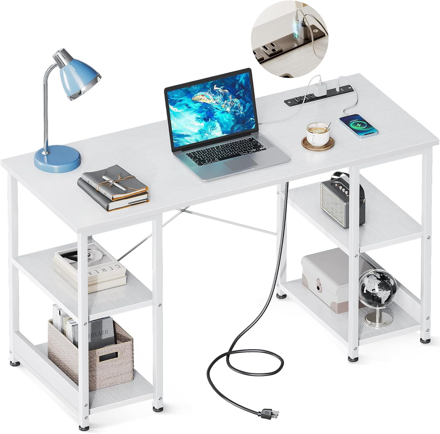 40 Inch Small Writing Desk with Power Outlets & USB Charging Port ...