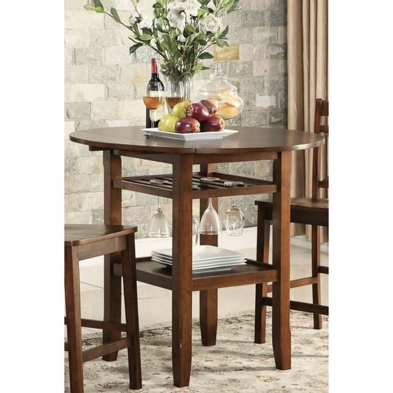 40-Inch Square Cherry Counter Table with Wooden Top | 2 Drop Leaves and ...