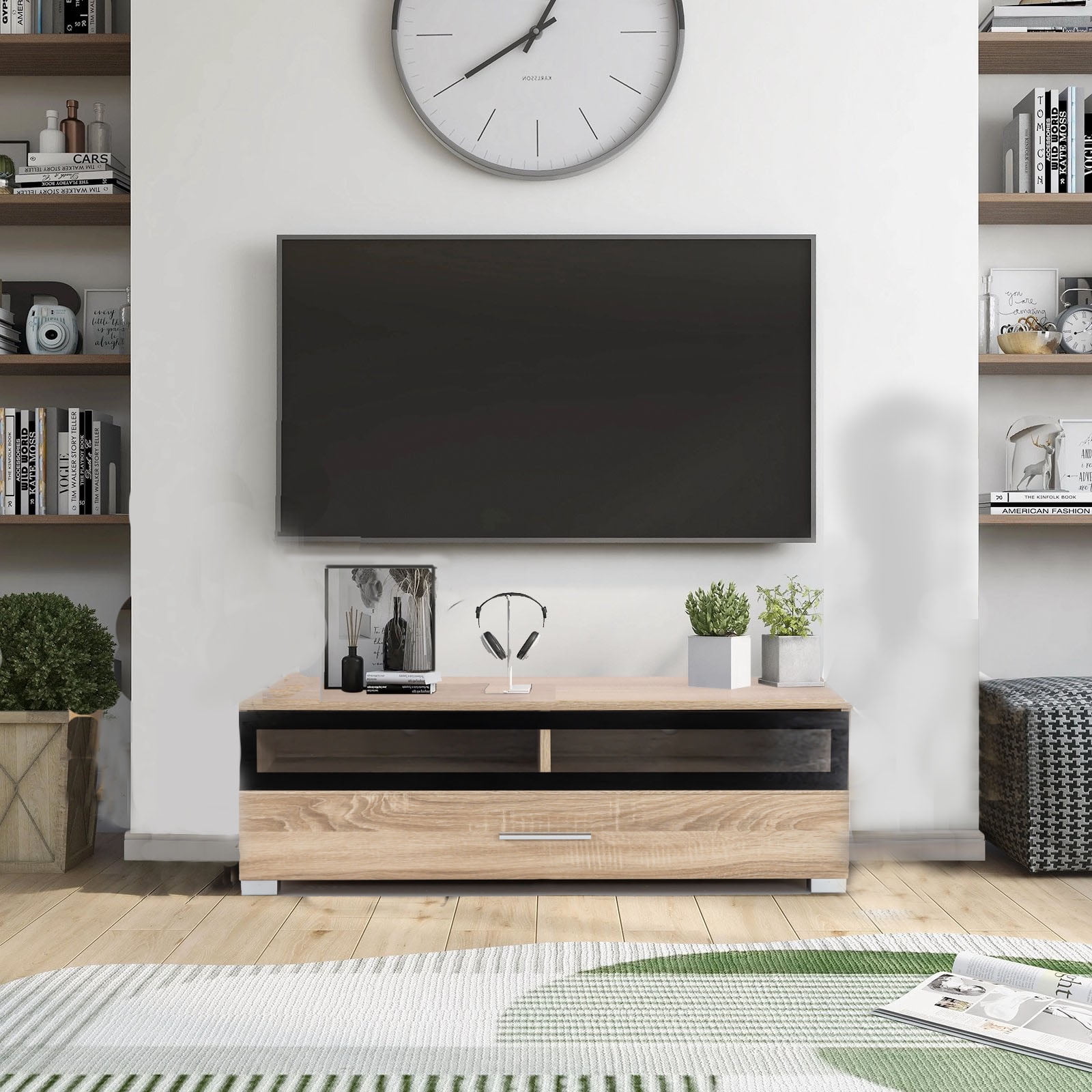 40” Inch TV Stand Console Entertainment Center with One Drawers and Two ...