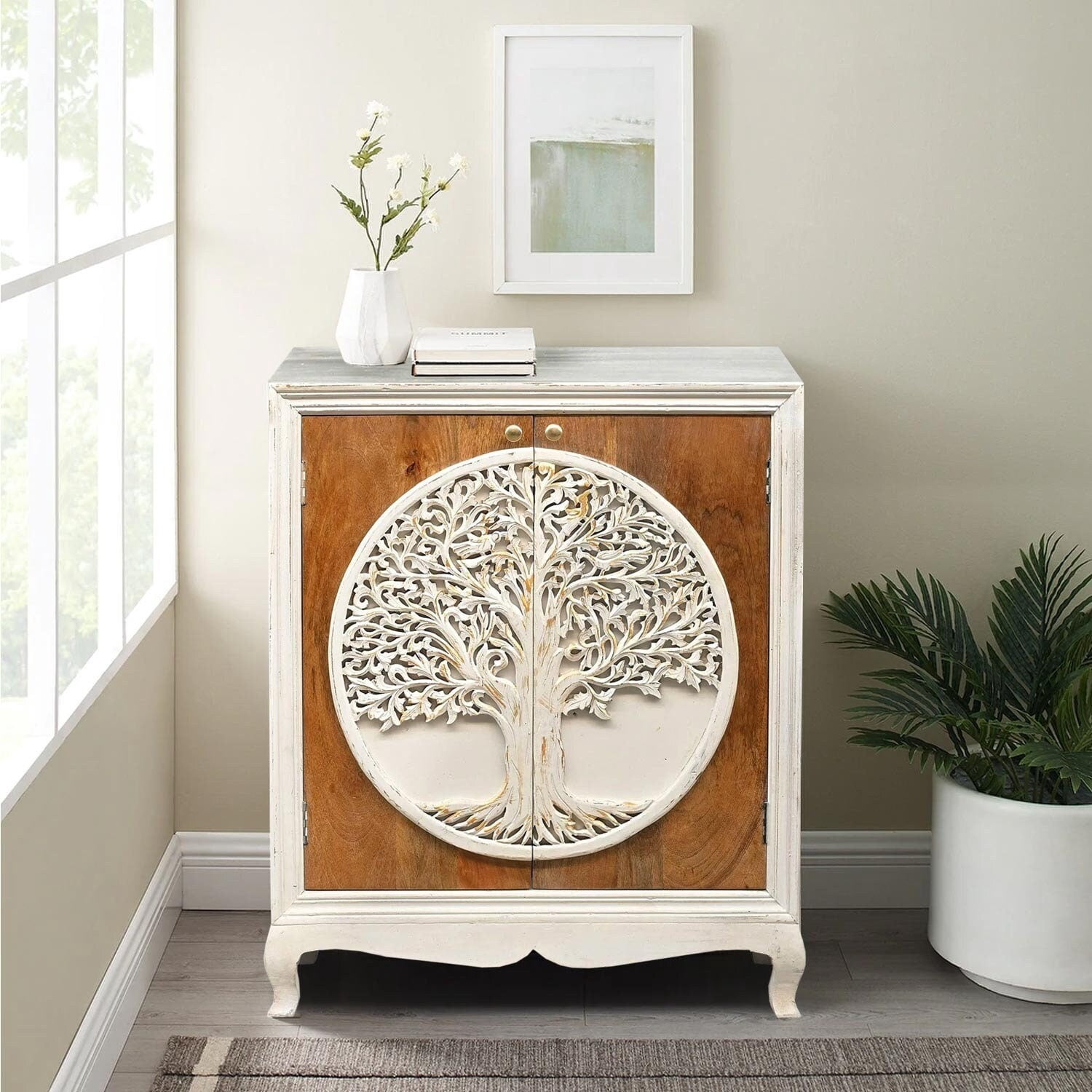 40 Inch Tall Storage Tree Of Life 2-Door Buffet | Solid Wood Indian ...