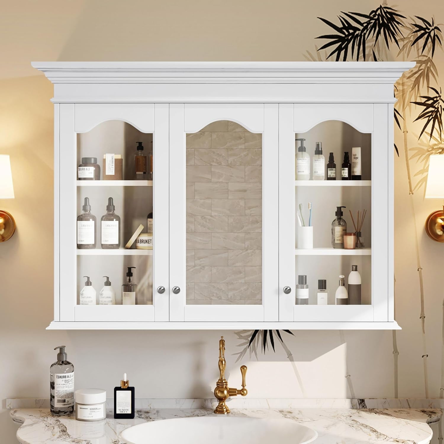 40 Inch Three Door Medicine Cabinet Mirror with Adjustable Shelves Wall ...