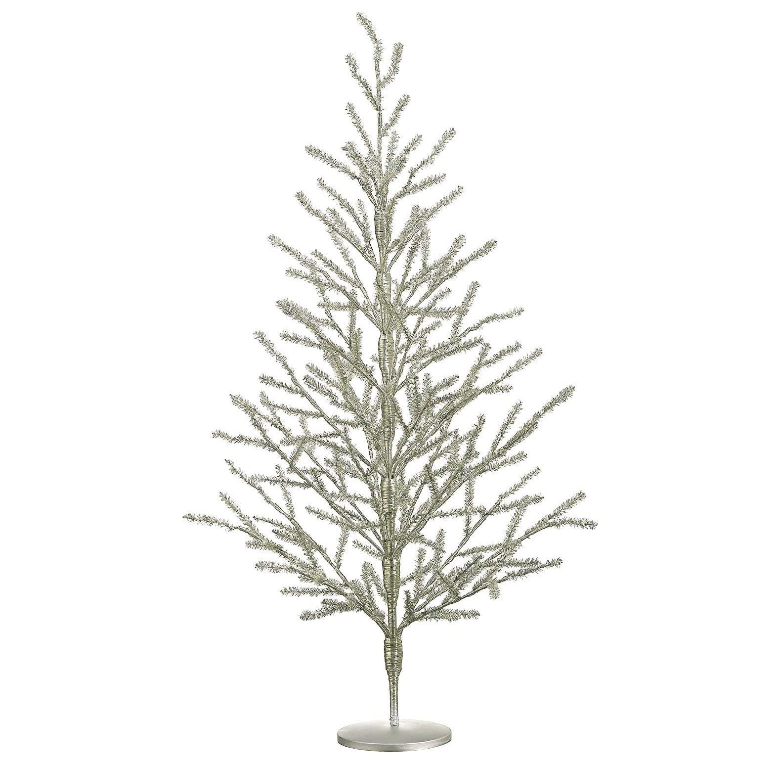 40 Inch Tinsel Christ mas Tree Antique Silver - 3.33 Foot Tinsel Pine ...