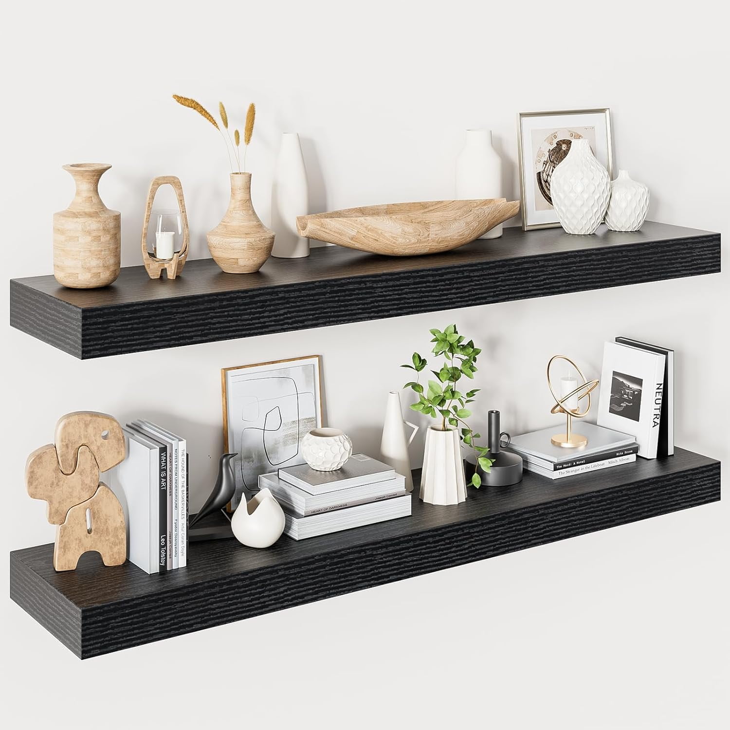 40 Inches Floating Shelves for Wall,9.3" Deep Black Long Floating ...