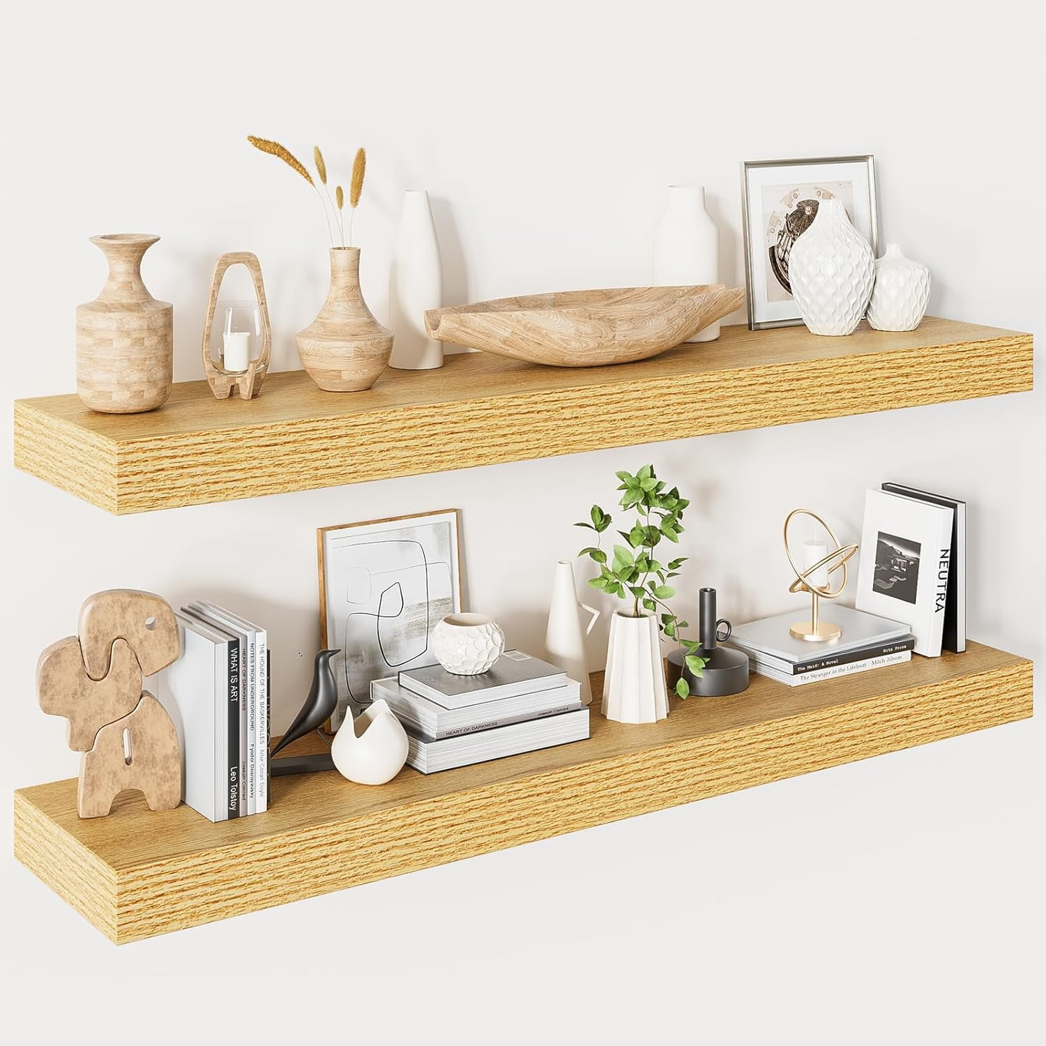 40 Inches Floating Shelves for Wall,9.3" Deep Oak Long Floating Shelves ...
