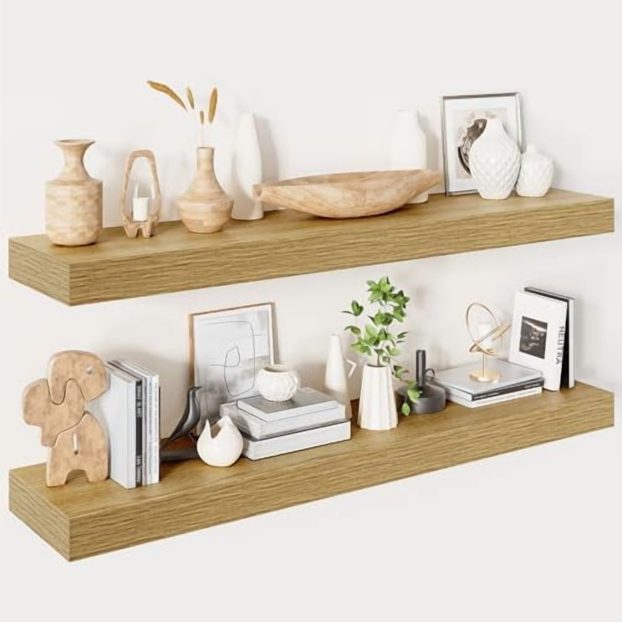 40 Inches Floating Shelves for Wall,9.3" Deep Oak Long Floating Shelves ...