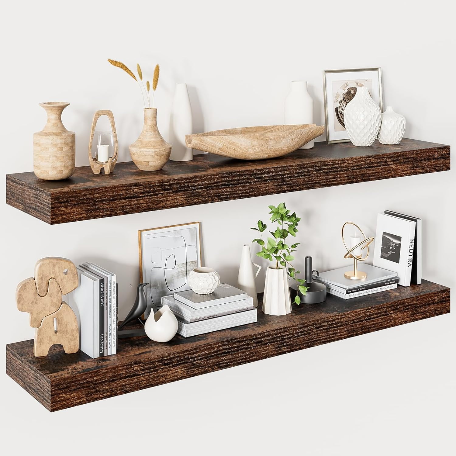 40 Inches Floating Shelves for Wall,9.3" Deep Rustic Brown Long ...