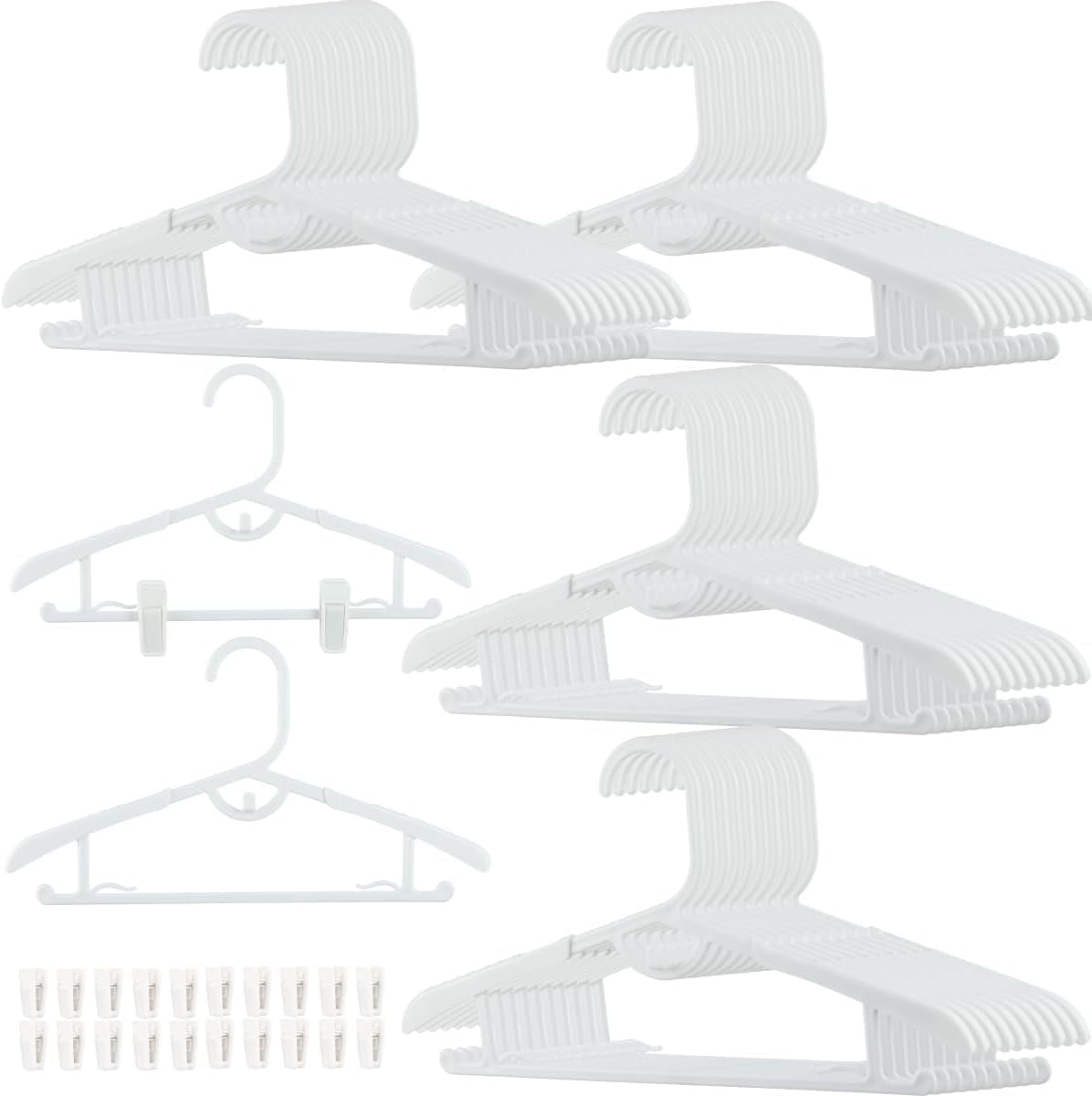 40 Kids Hangers with Clips Adjustable Hangers White Baby Hangers for ...
