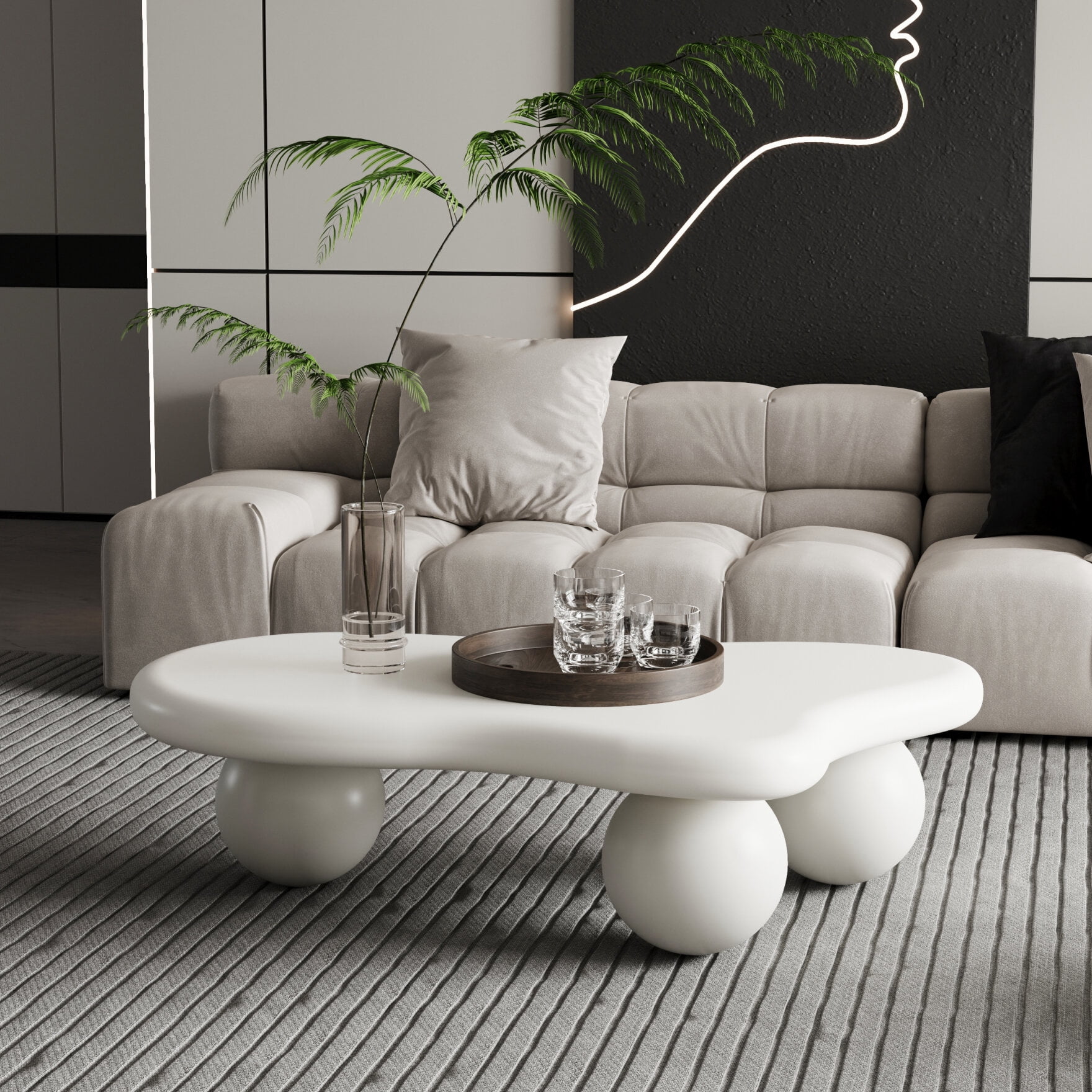 40''L Cloud Shaped Coffee Table, Irregular Wooden Tea Side Table with ...