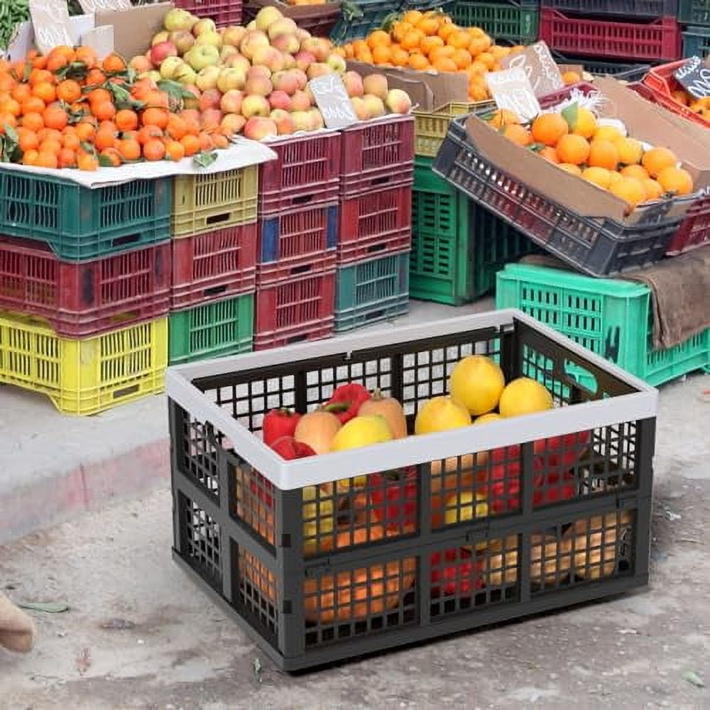 40 L Large Collapsible Storage Crates, Black Plastic Stackable Storage ...