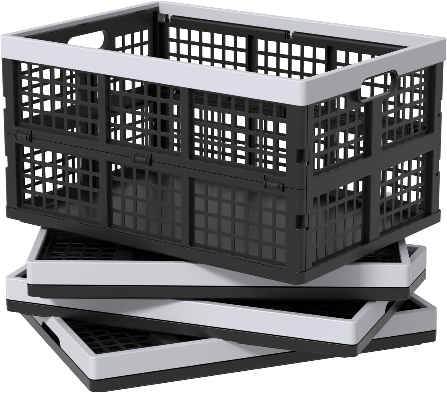 40 L Large Collapsible Storage Crates, Black Plastic Stackable Storage ...