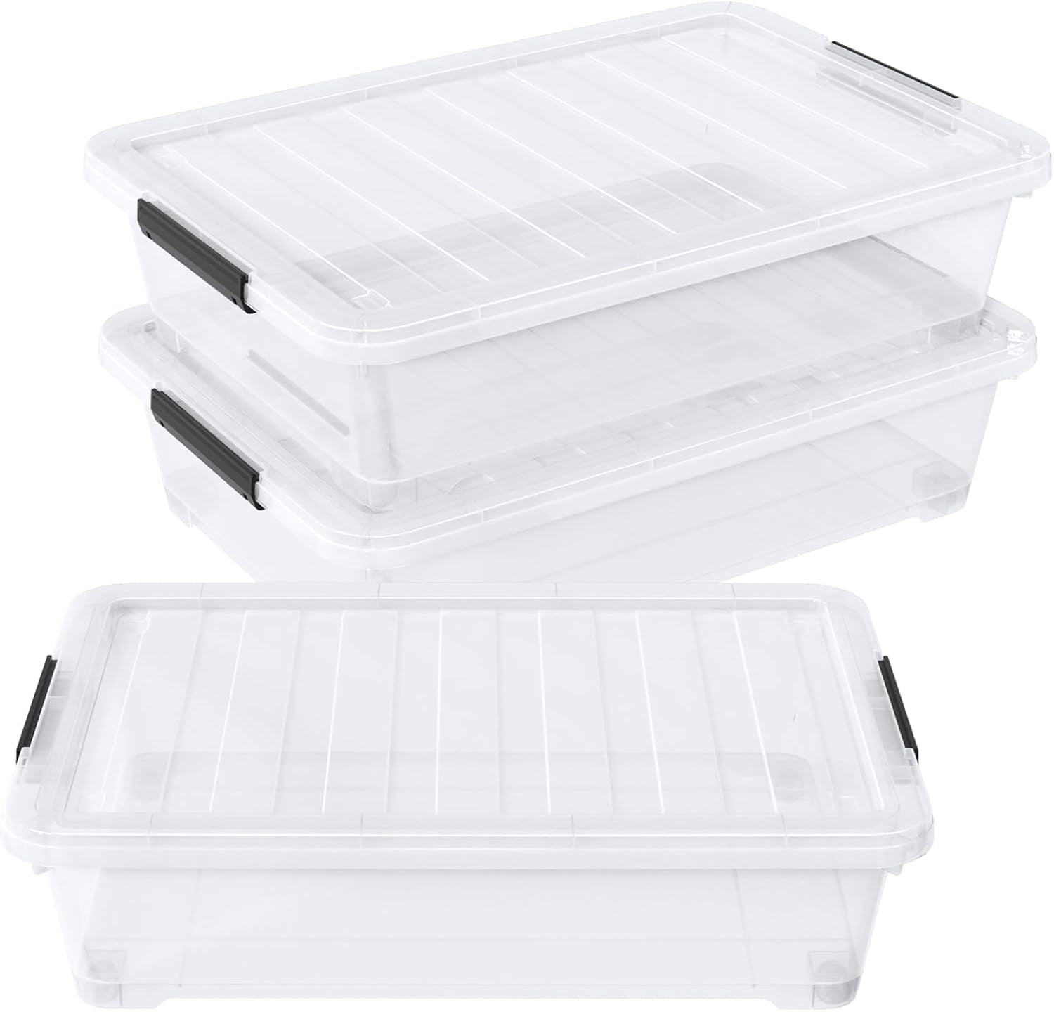 40 L Under Bed Plastic Storage Bins with Lids, Clear Underbed Storage ...