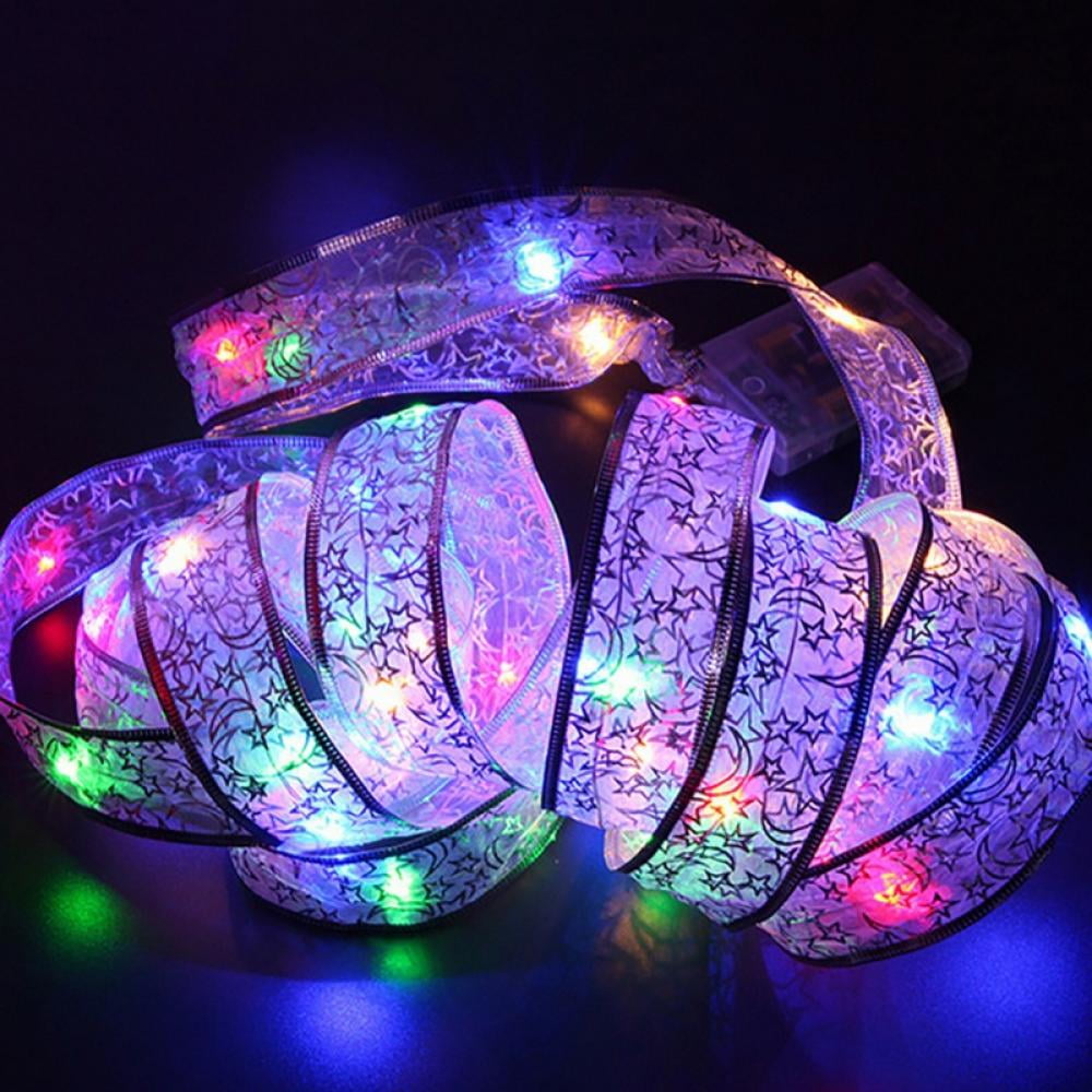40 LED Christmas Tree Light Up Ribbon Bows Fairy String Light Topper ...