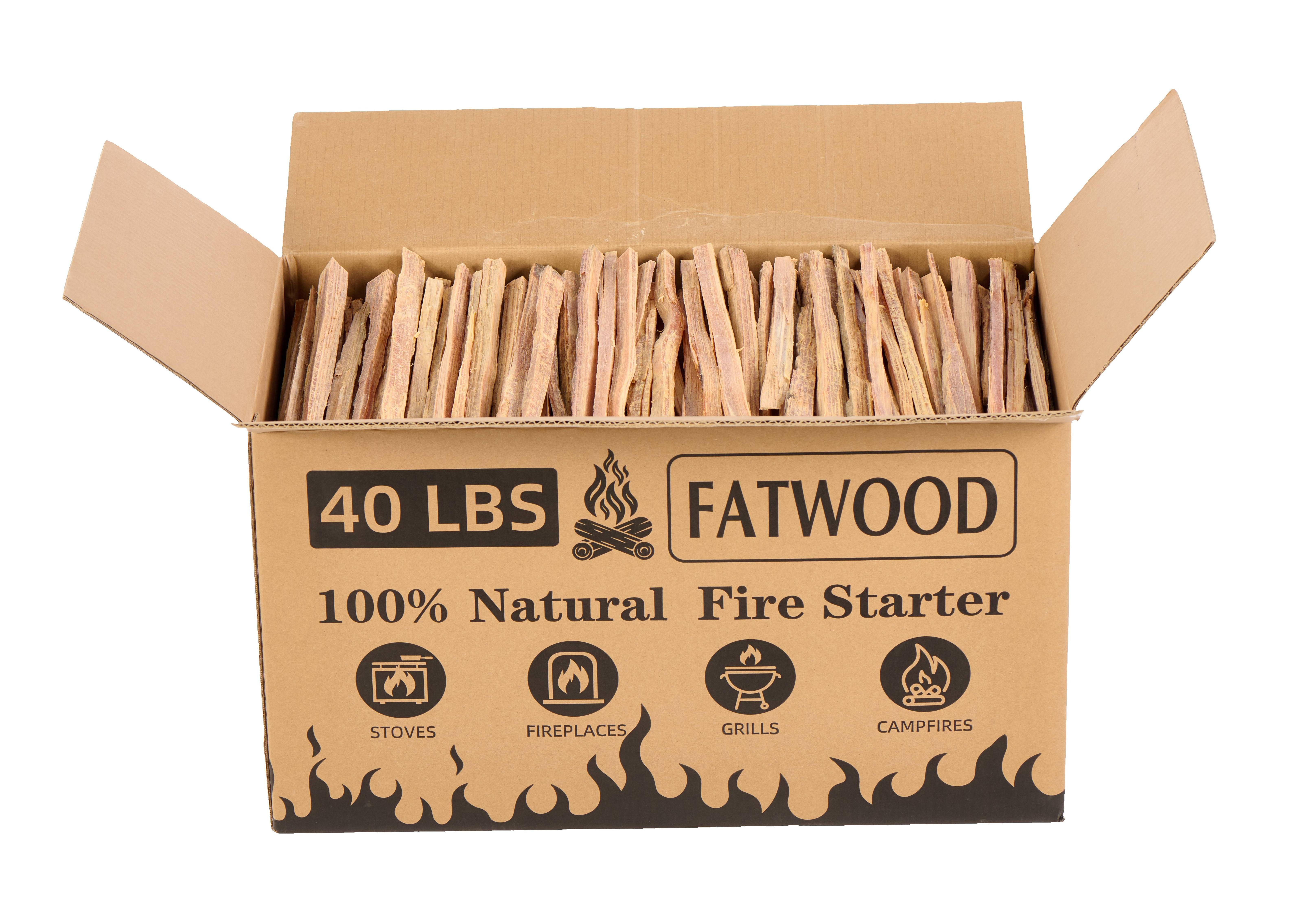 40 Lbs Fatwood Fire Starter Sticks, 100% Natural Kindling wood, Pine Firewood Firestarter for ...