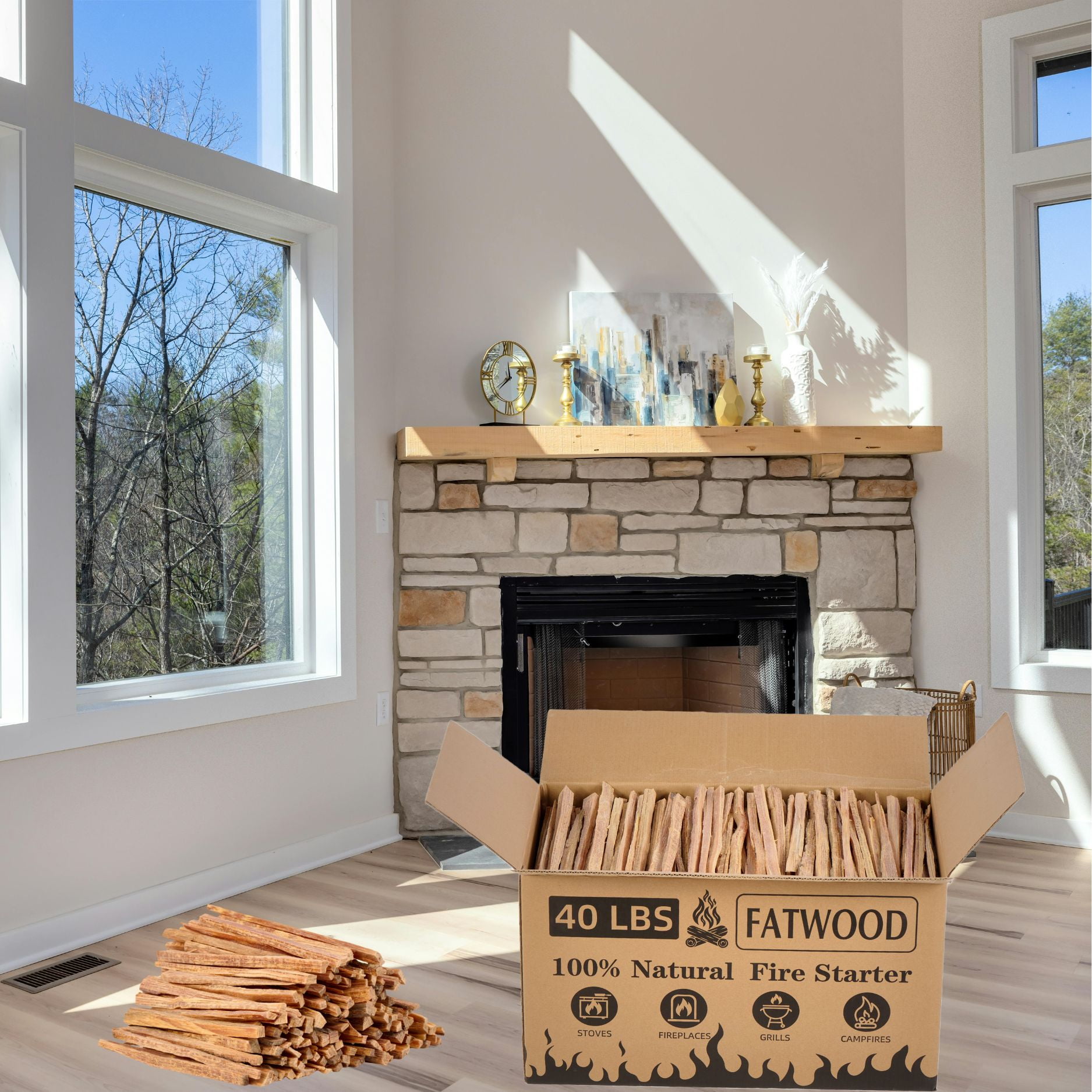 40 Lbs Fatwood Fire Starter Sticks, 100% Natural Kindling wood ...