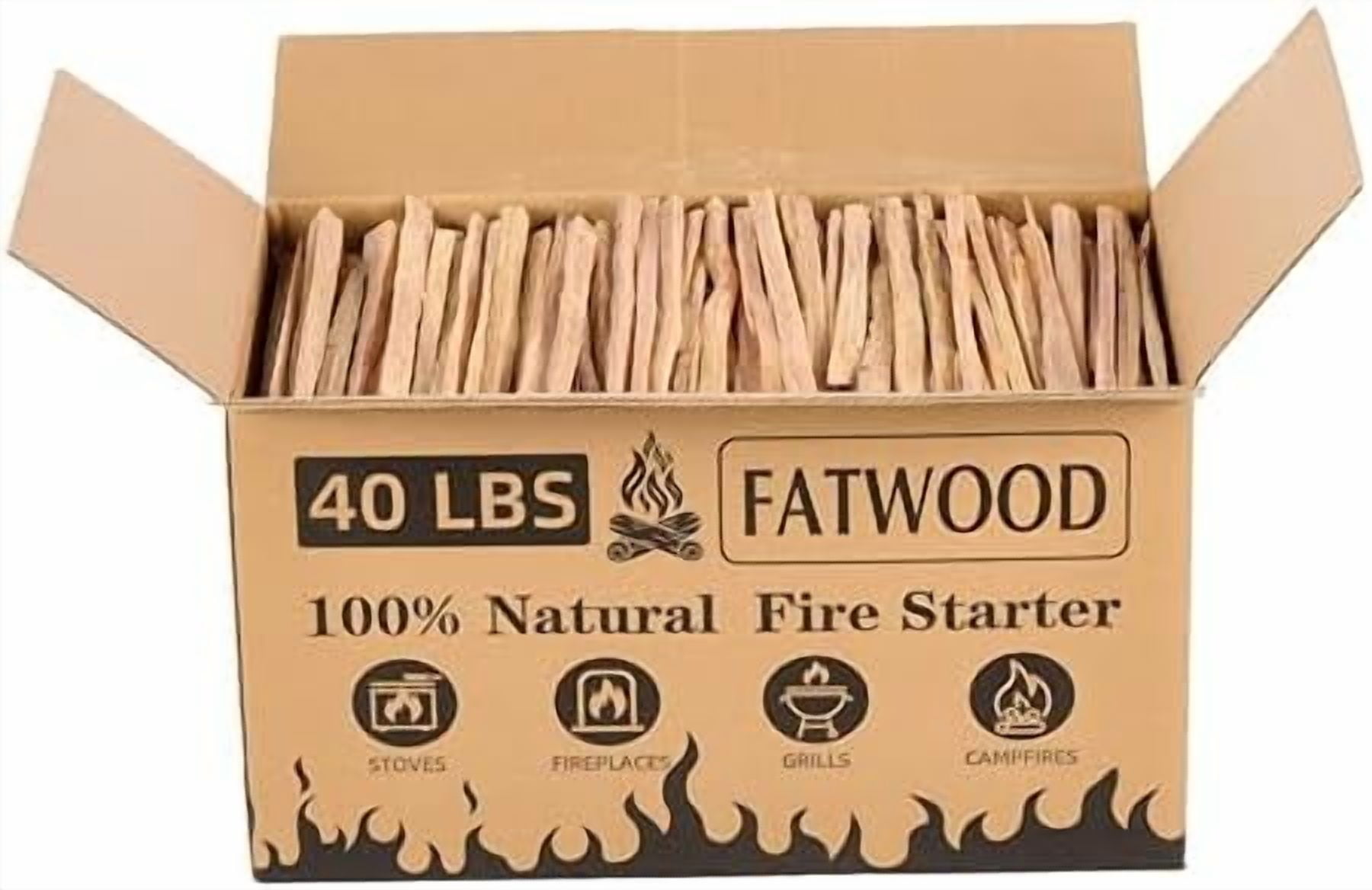 40 Lbs Fatwood Fire Starter Sticks - 100% Natural Pine Kindling for ...