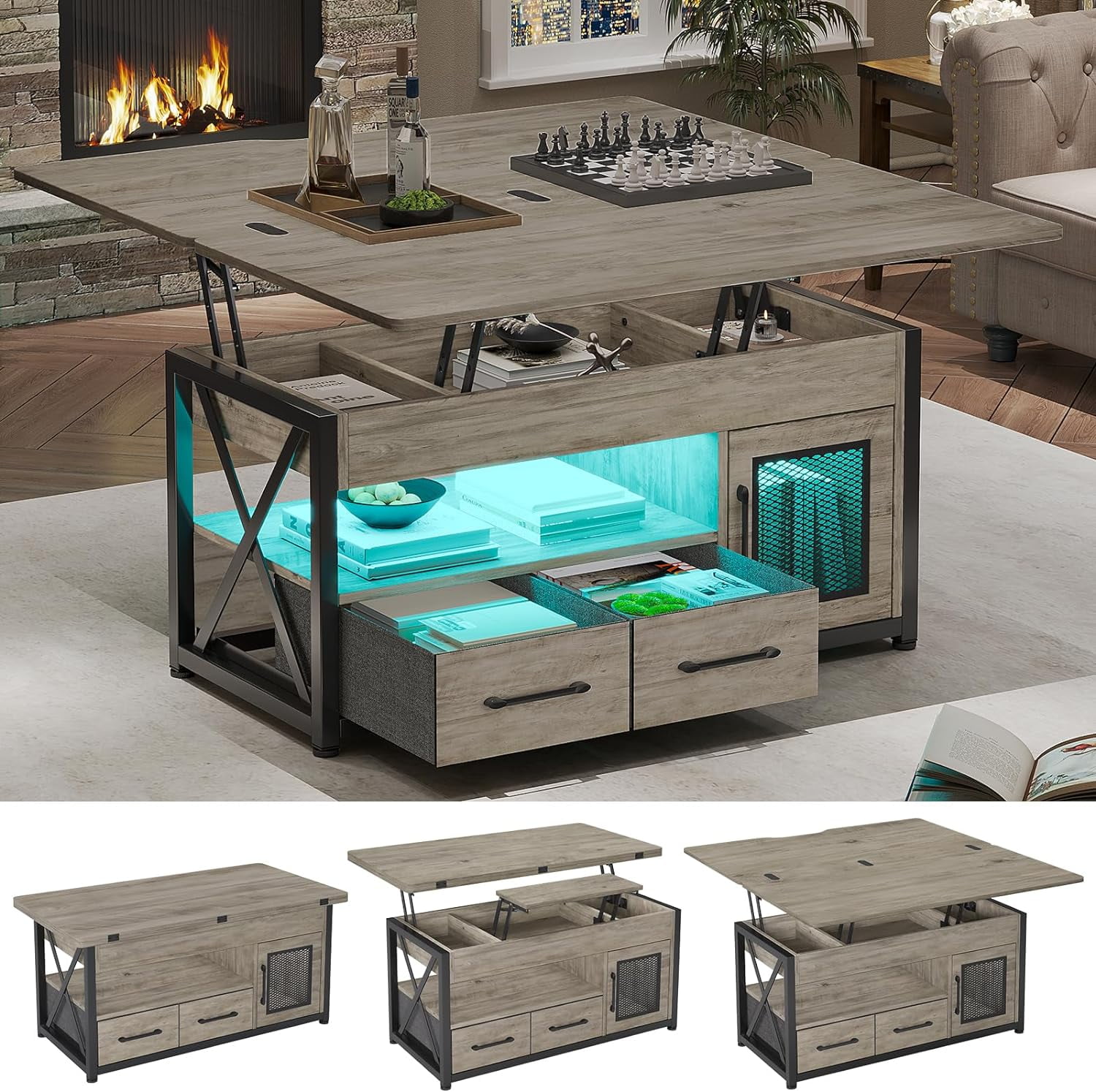 40" Lift Top Coffee Table, 4 in 1 Coffee Tables with Storage Cabinet ...