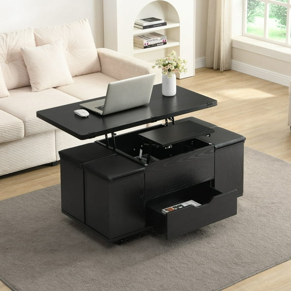 40" Lift Top Coffee Table with 4 Stloos and Lockable Wheels, Multi ...