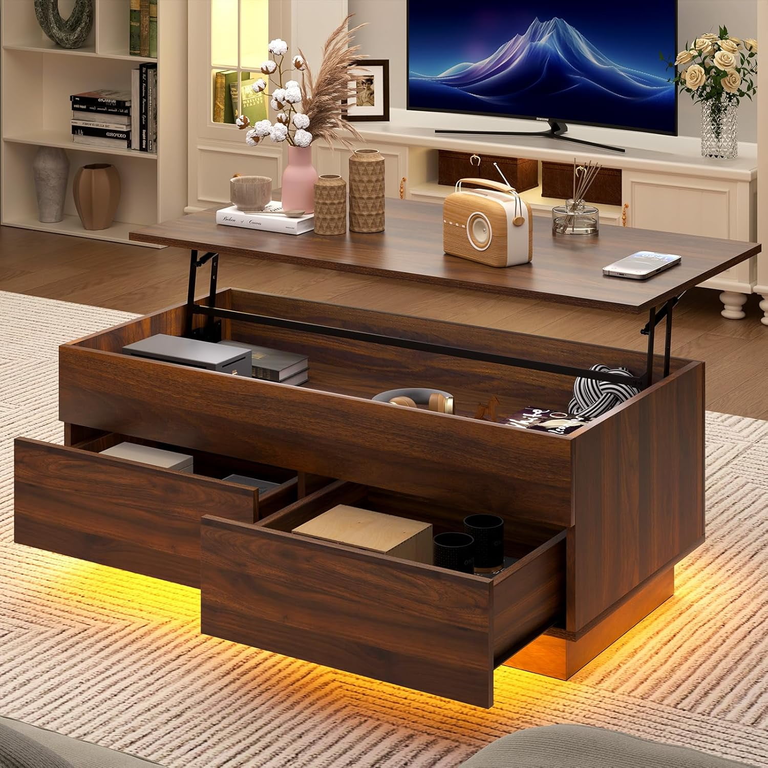 40'' Lift Top Coffee Table, Black Coffee Tables with Storage for Living ...