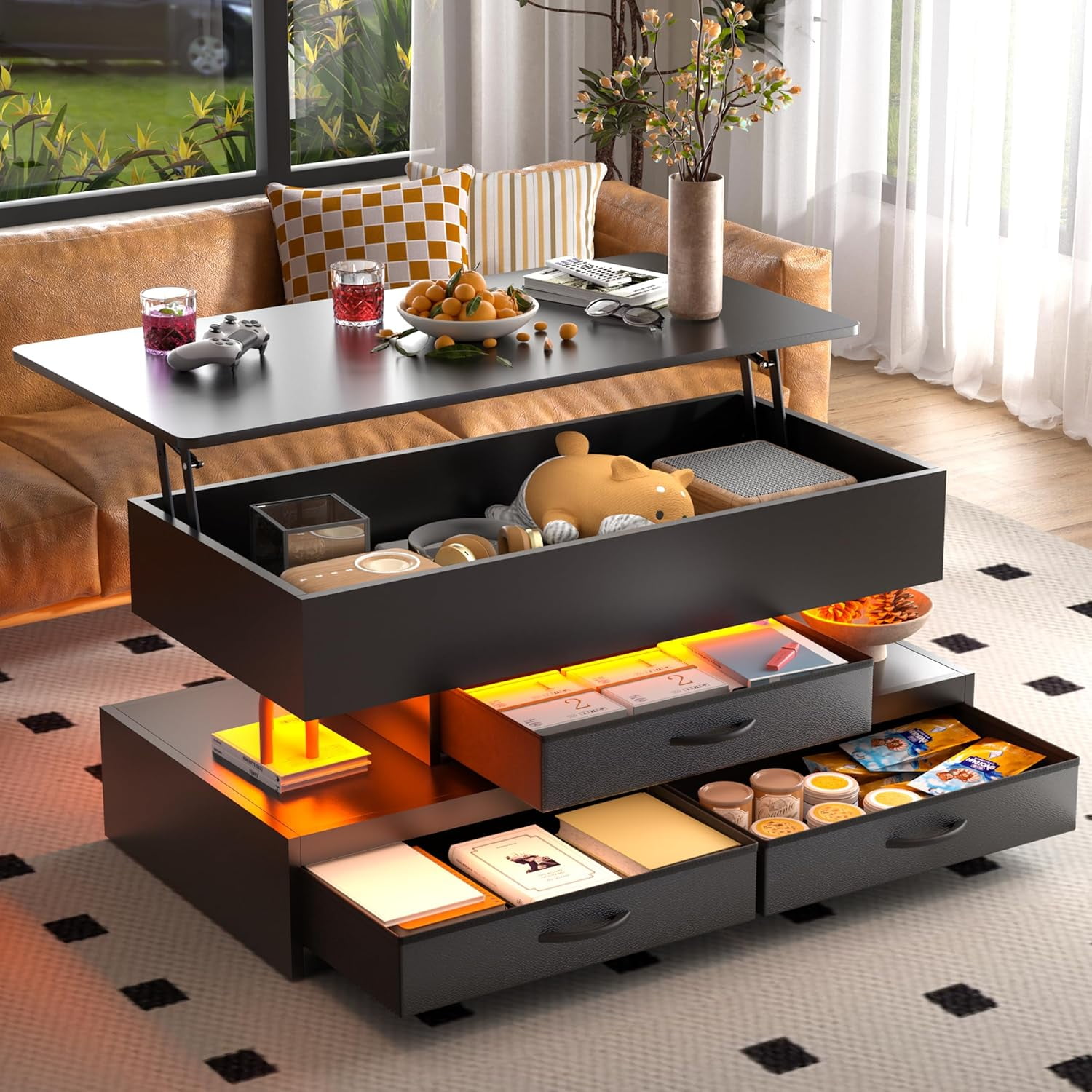 40" Lift Top Coffee Table with 3 Fabric Storage Drawers and Hidden ...