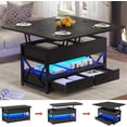 40" Lift Top Coffee Table with Storage, 2 Drawers & RGB LED Light ...