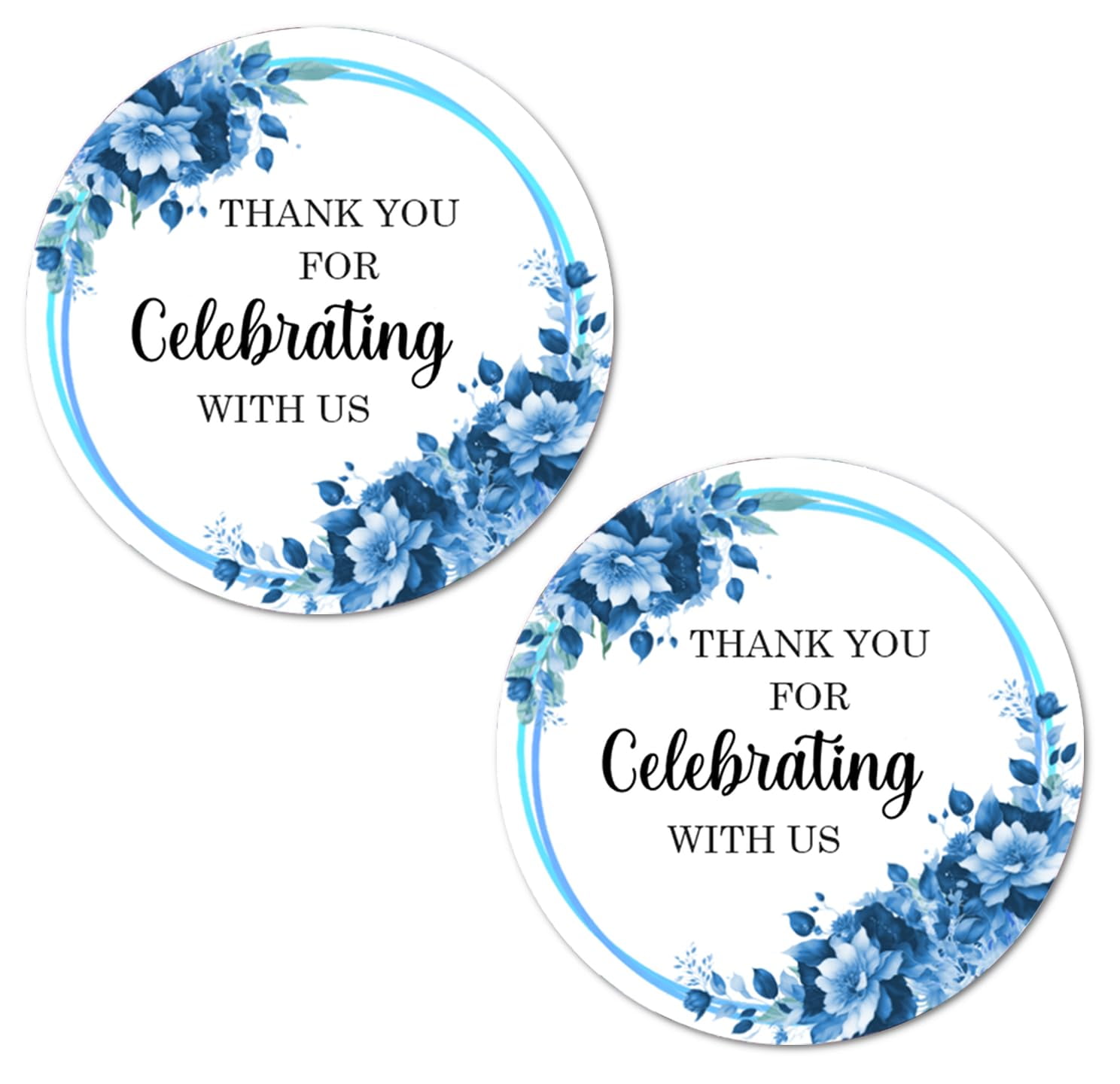 40 Light Blue Flowers Thank You For Celebrating With Us Stickers, 2 ...