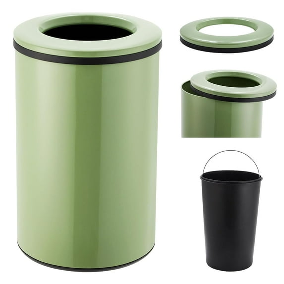 40 Liter / 10.6 Gallon Round Trash Can,Large Stainless Steel Open Top ...