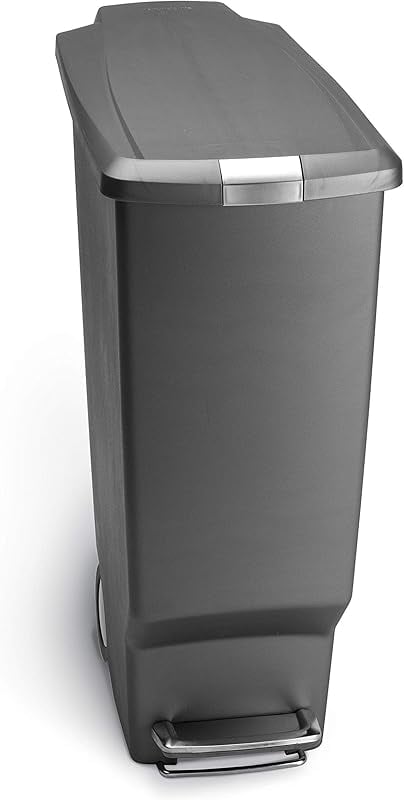40 Liter / 10.6 Gallon Slim Kitchen Step Trash Can With Secure Slide ...