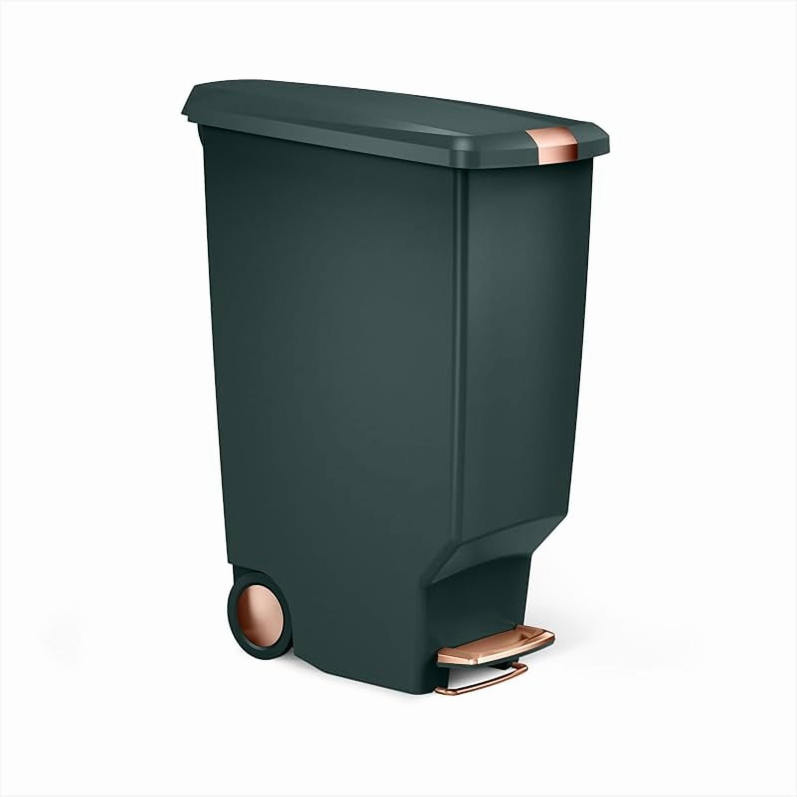 40 Liter / 10.6 Gallon Slim Kitchen Step Trash Can With Secure Slide ...