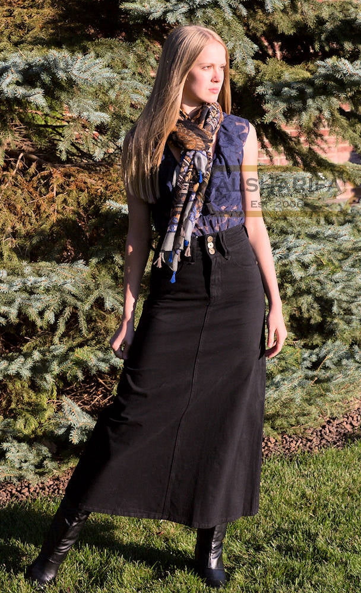 40" Long BLACK A-line Skirt | Women Long Cotton Twill Denim Skirts ...