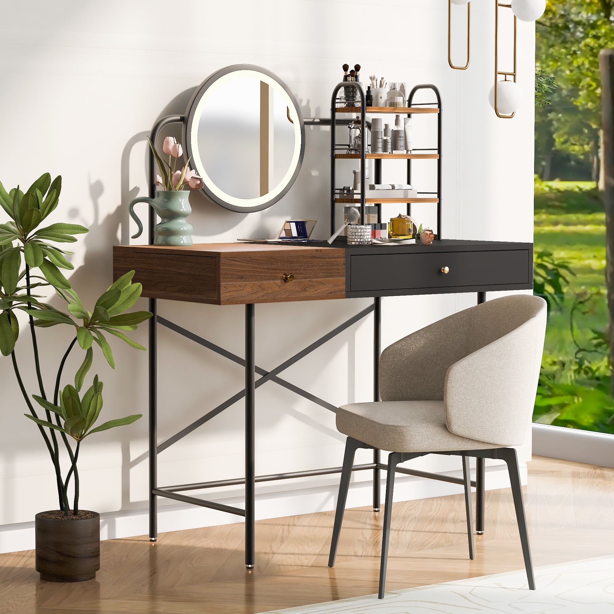 40" Makeup Vanity Desk, Vanity Dresser with Lighted Mirror, Vanity ...