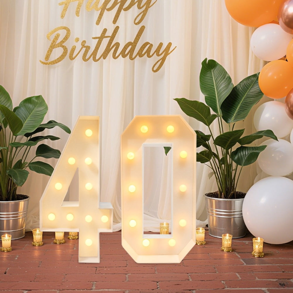 40 Marquee Light Up Number – 39.4in Large LED Sign, 20 Warm White ...