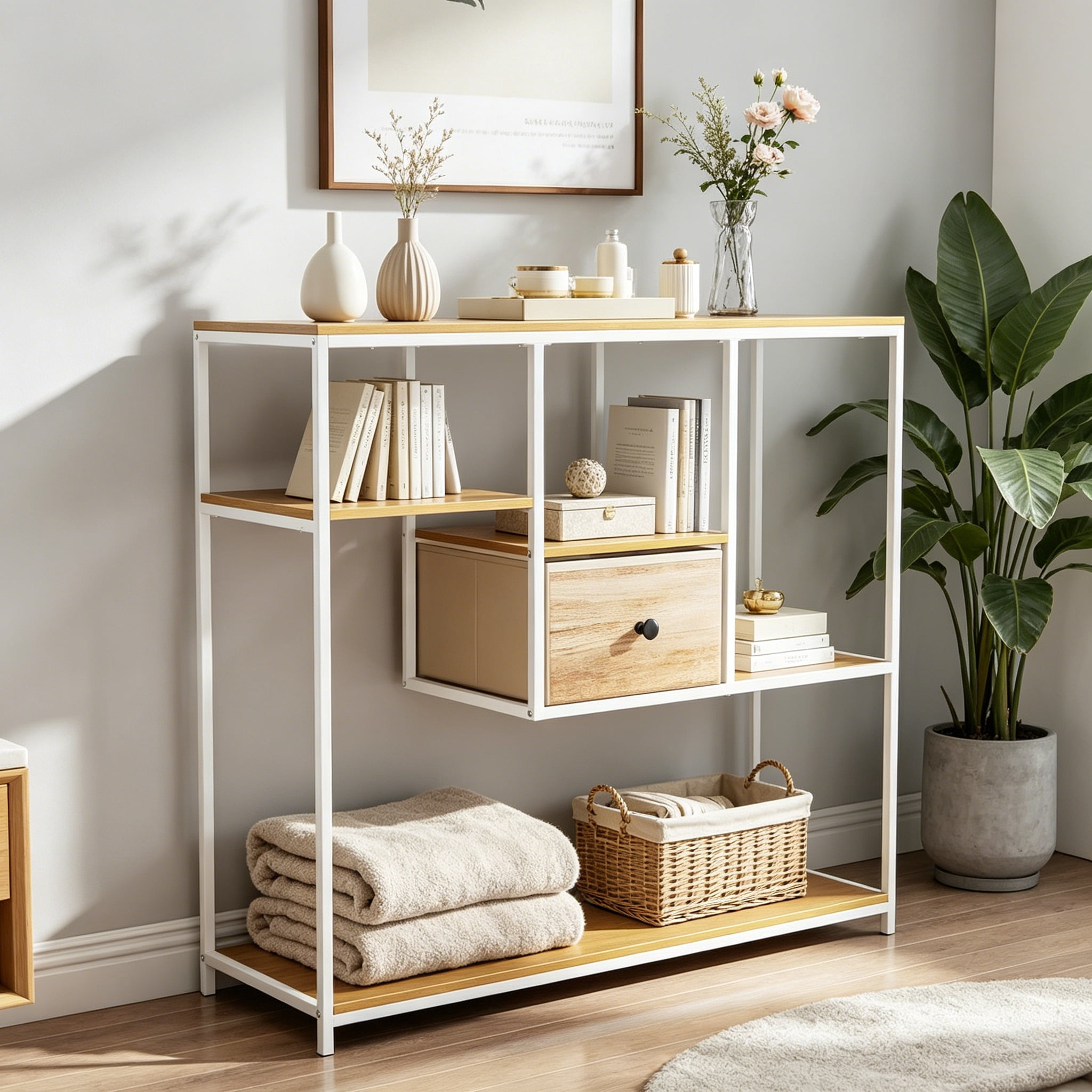 40" Narrow Console Table, Modern Sofa Table with Open Storage Shelves ...