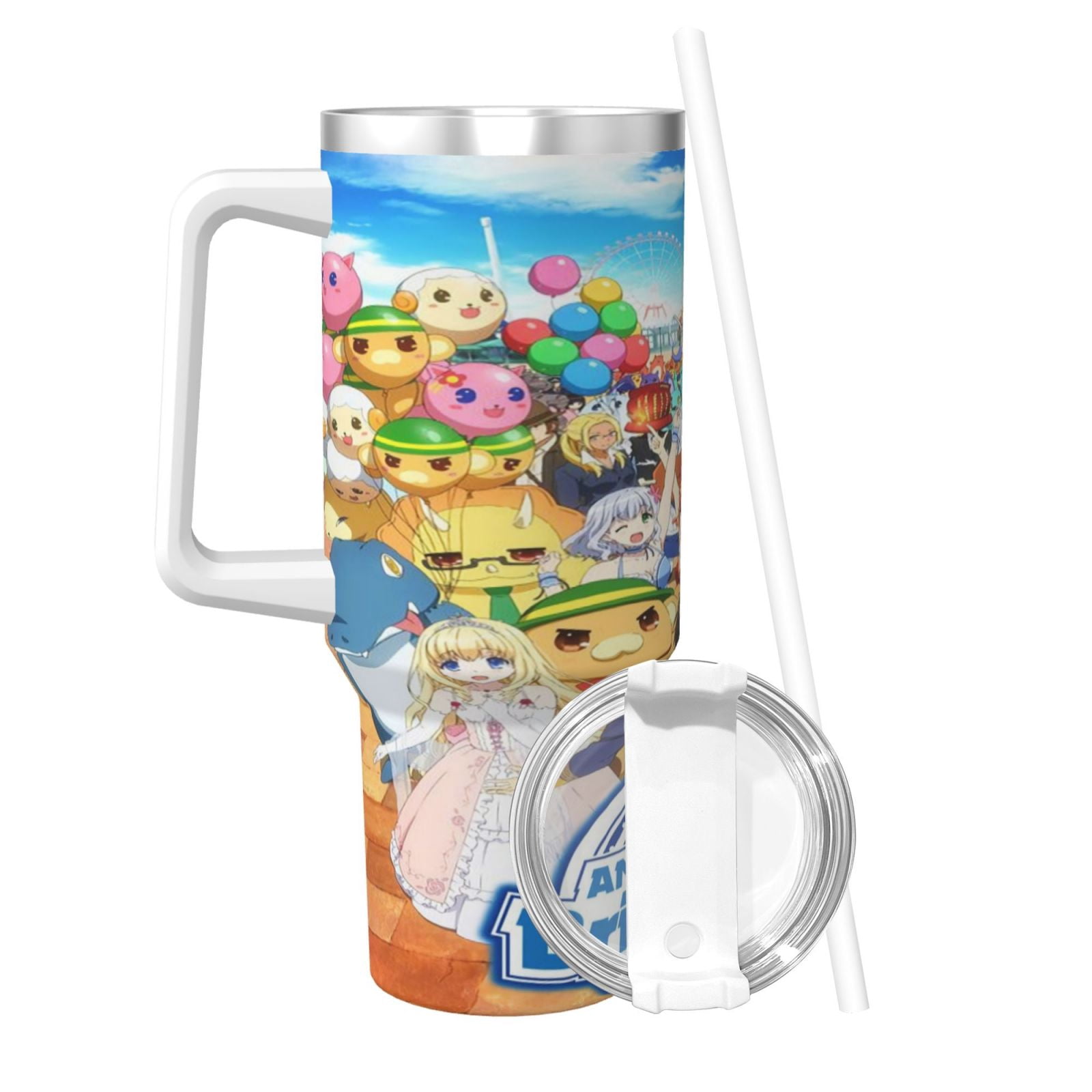 40 OZ Amagi Brilliant Park Ice Bully Cup with Handle Straw Lid, Double ...