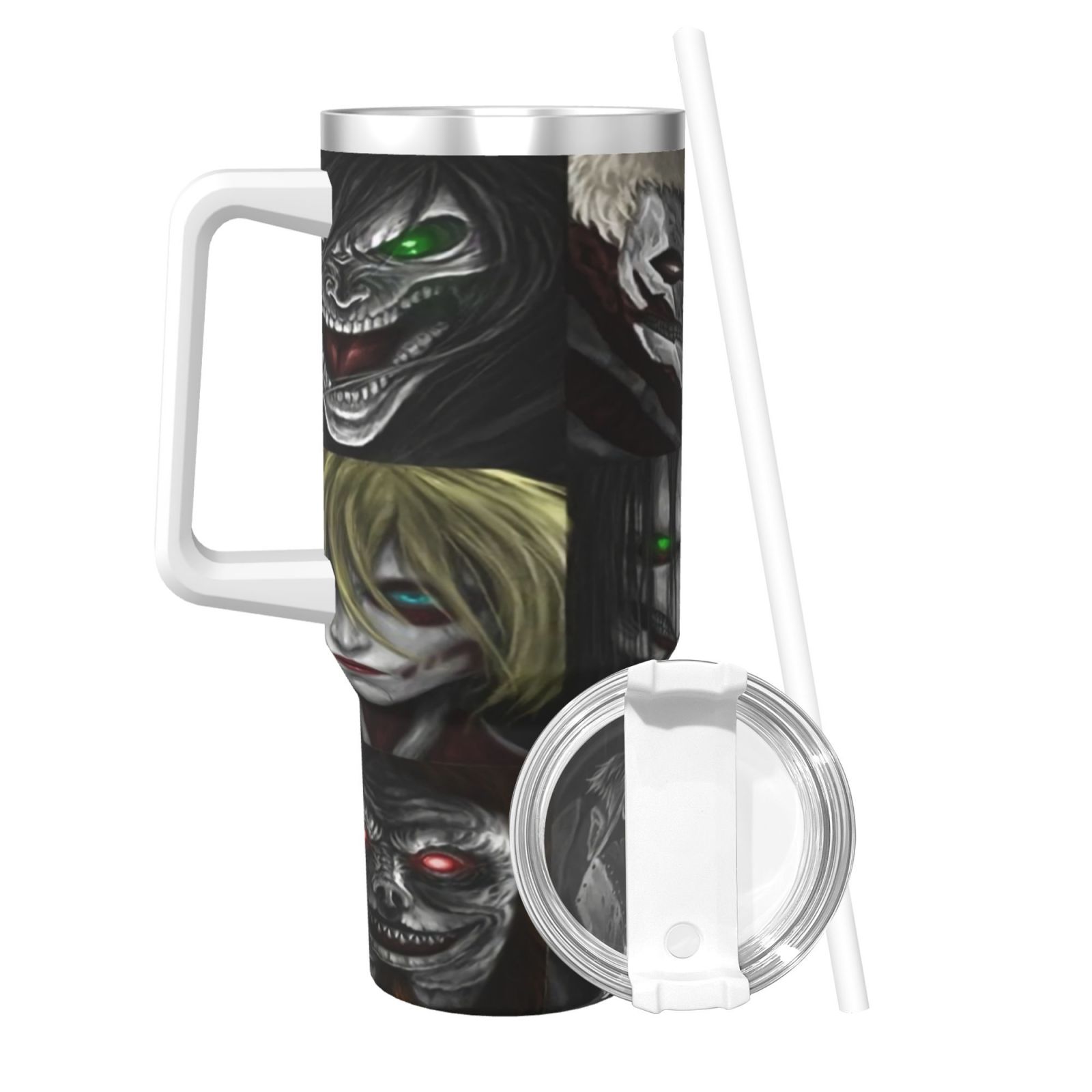 40 OZ Attack on Titan Ice Bully Cup with Handle Straw Lid, Double Wall ...