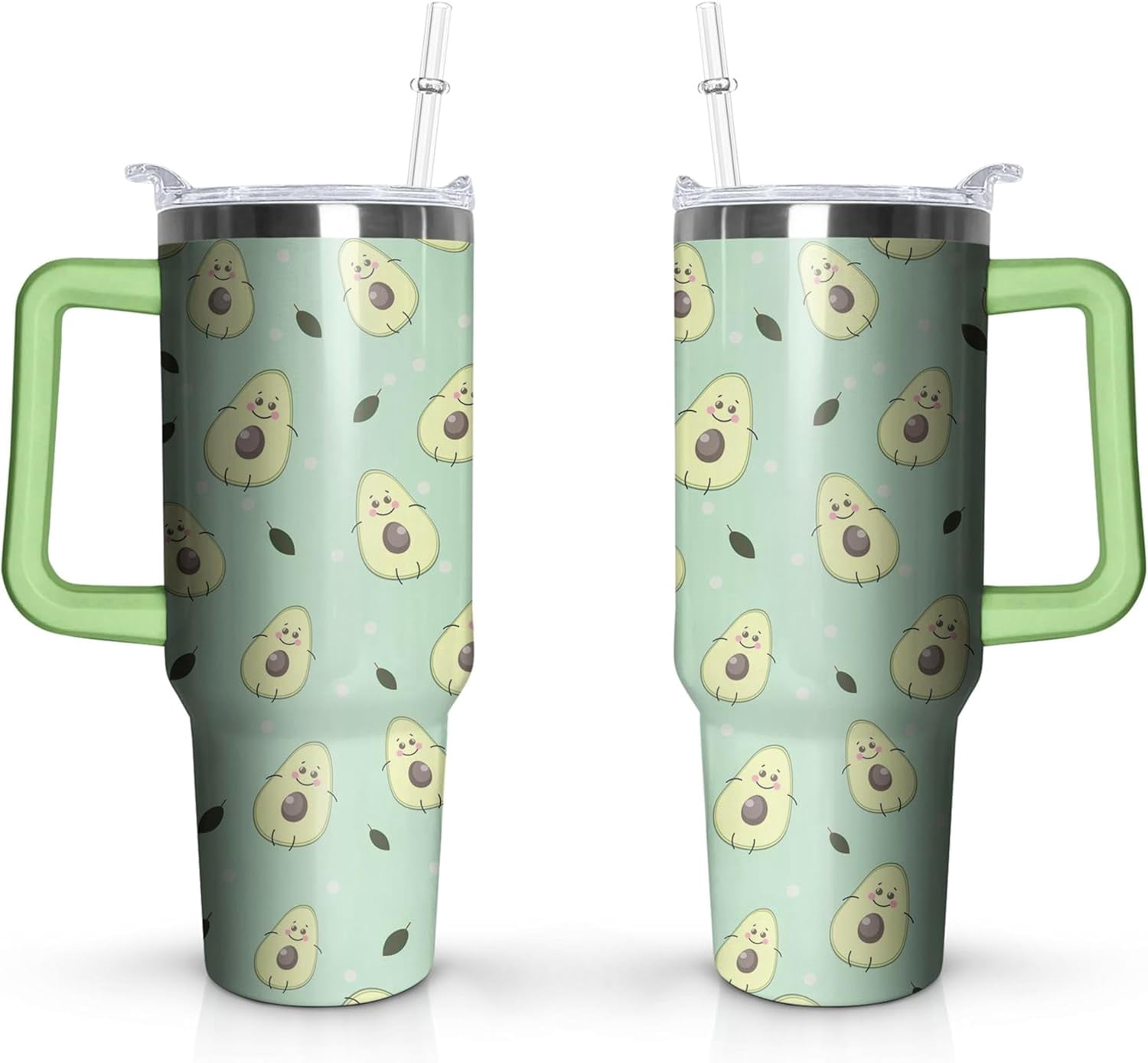 40 OZ Avocado Cups with Handle and Straw Lid Leak Proof - Stainless ...
