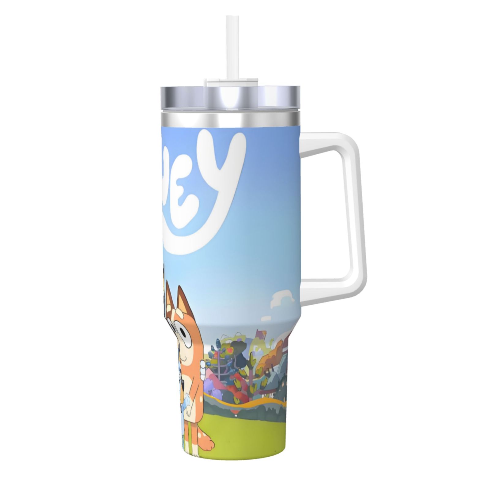 40 OZ Ice Bully Cup with Handle and Straw Bluey Pattern, Double Wall ...