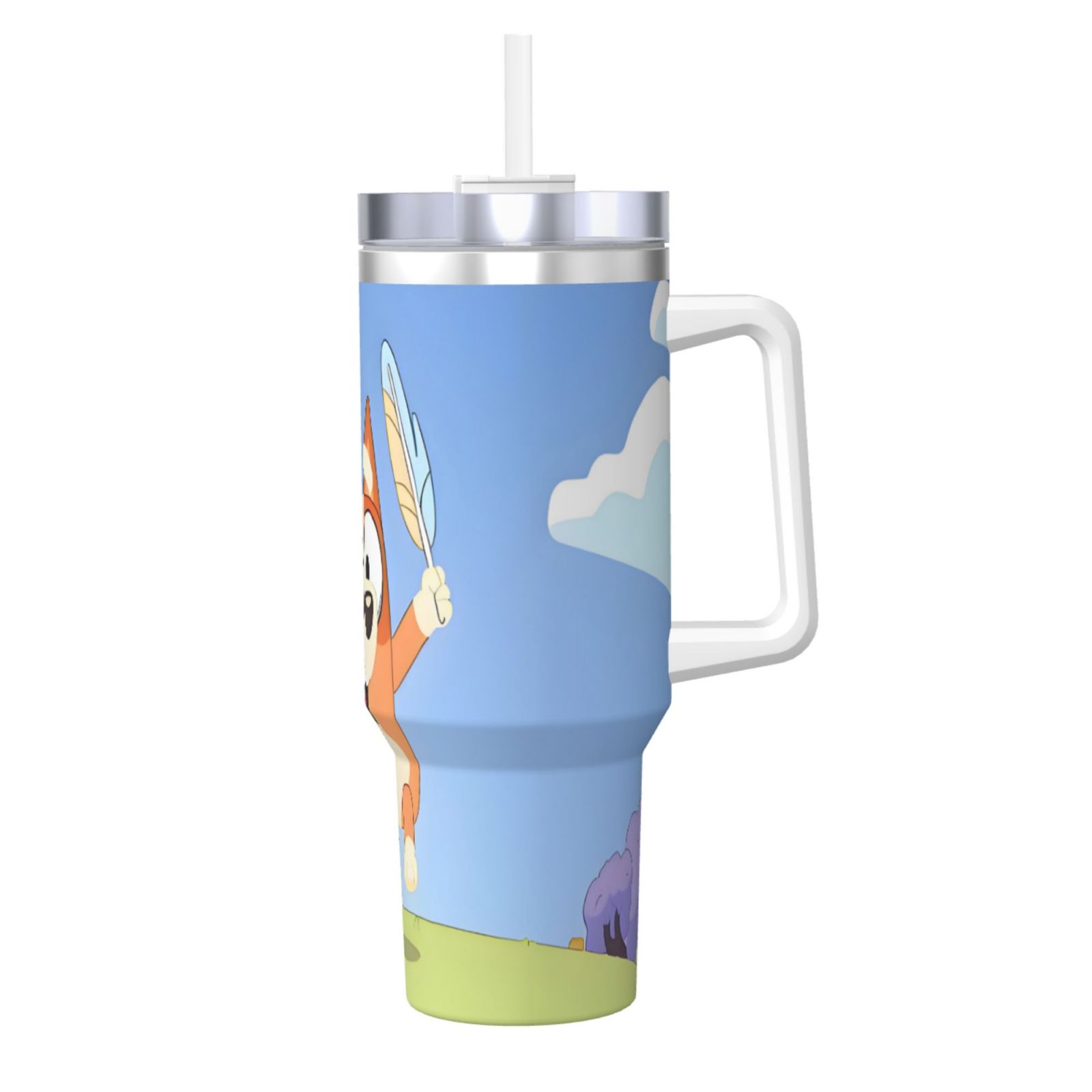 40 OZ Ice Bully Cup with Handle and Straw Bluey Pattern, Double Wall ...