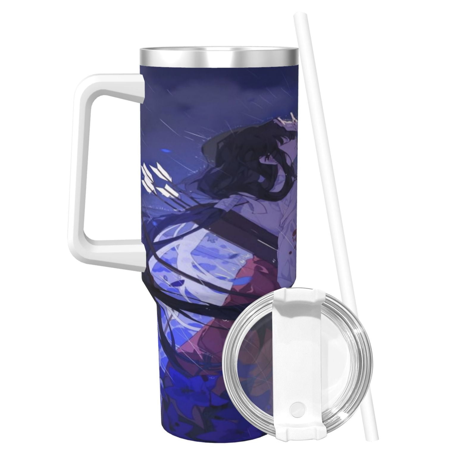 40 OZ Kikyou Ice Bully Cup with Handle Straw Lid, Double Wall Stainless ...