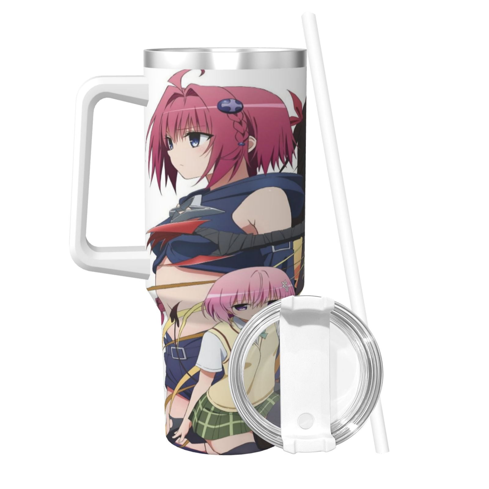 40 OZ To Love Ru Ice Bully Cup with Handle Straw Lid, Double Wall ...