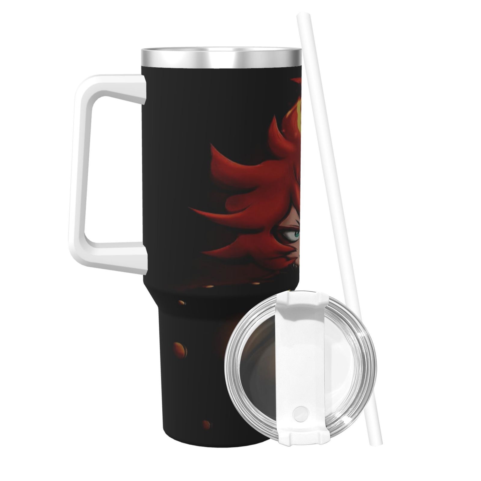 40 OZ Mereoleona Vermillion Ice Bully Cup with Handle Straw Lid, Double ...
