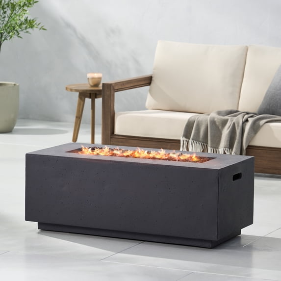40" Outdoor 40,000 BTU Rectangular MgO Concrete Propane Fire Pit, Light ...