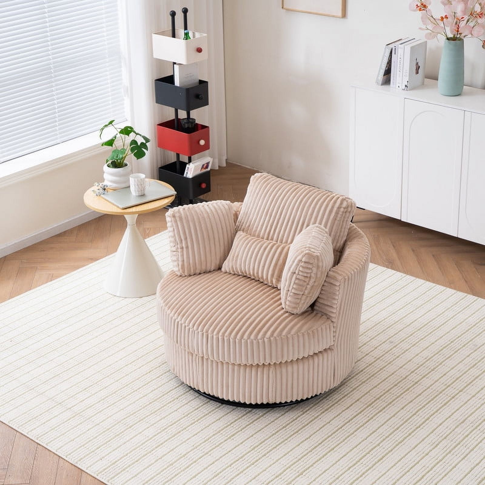 40" Oversized Swivel Accent Chair - 360° Rotating Barrel Chair with 4 ...