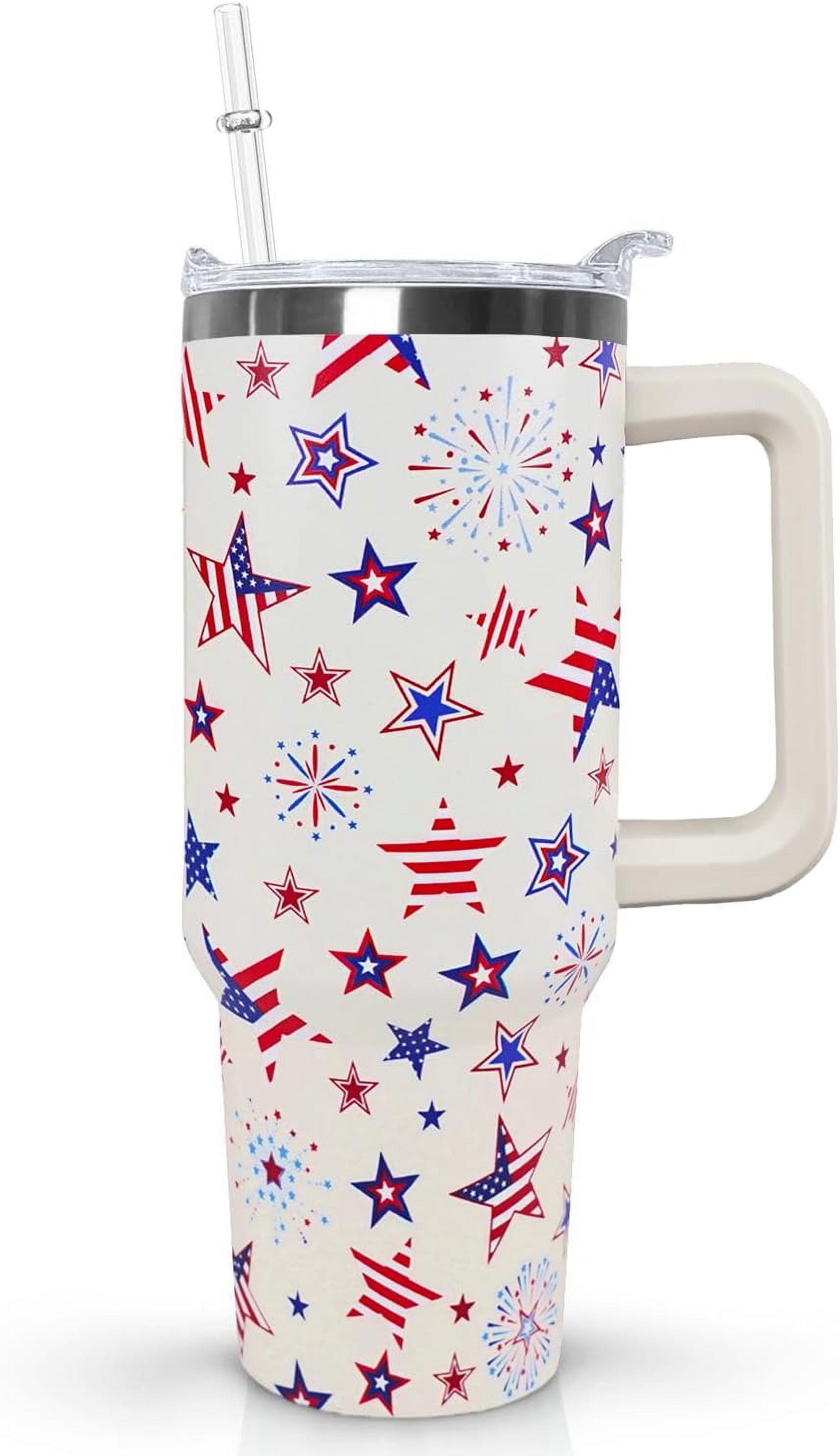 40 Oz 4th of July Tumbler With Handle and Straw,Patriotic Coffee Travel ...