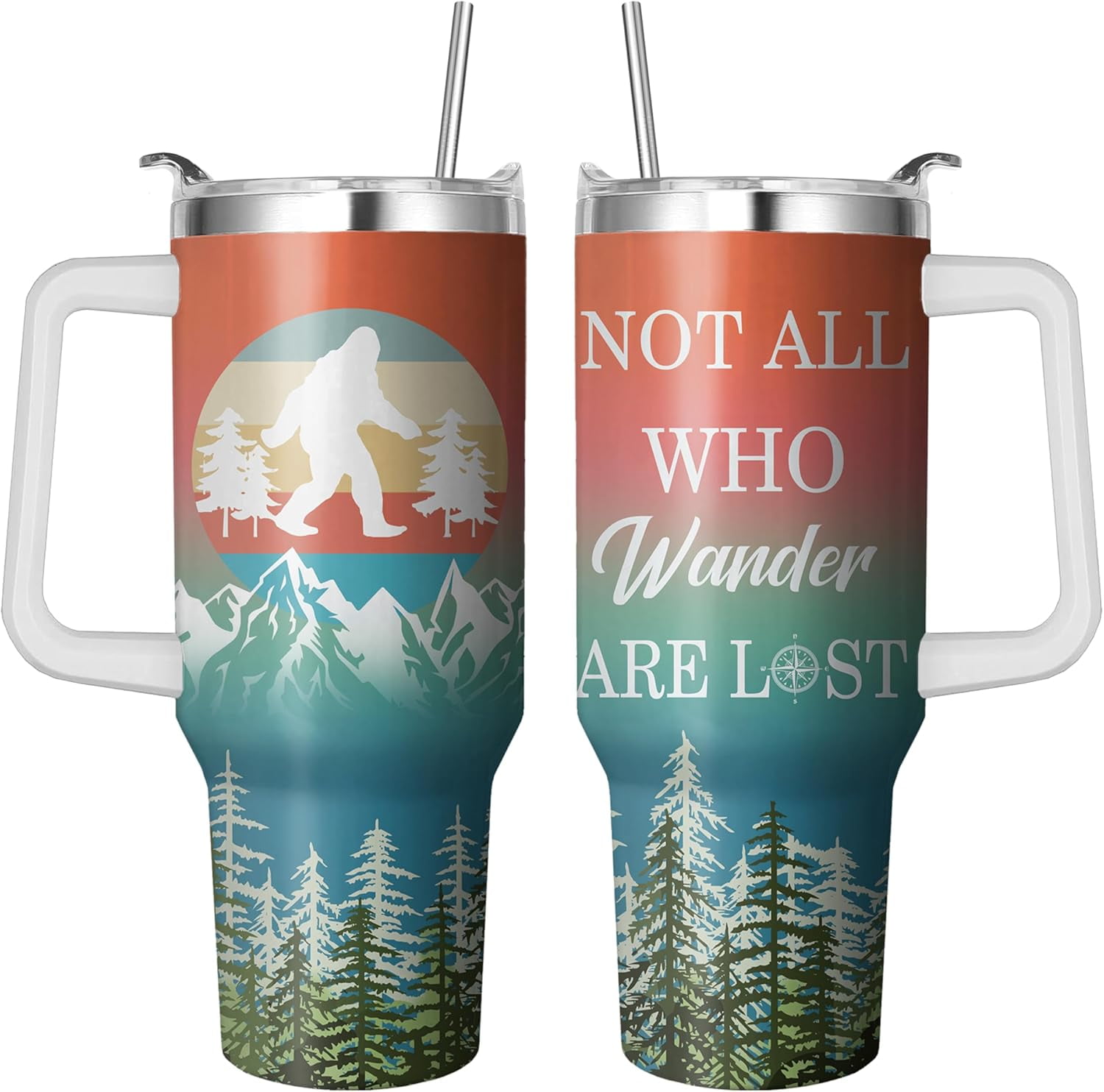 40 Oz Bigfoot Tumbler with Handle and Straw, Double Wall Stainless ...