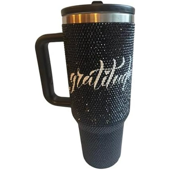 40 Oz Bling Rhinestone Gratitude Tumbler w/Straw & Handle - Leak-Proof ...