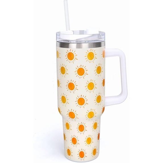 40 Oz Boho Sun Tumbler with Handle Straw and Lid Sunshine Travel ...